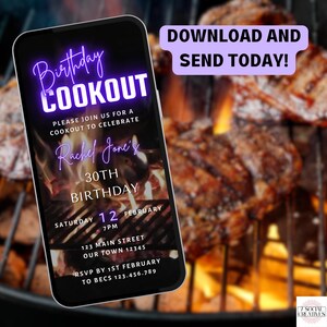 Birthday Cookout Invitation in Purple. Digital Girls or Womens Backyard ...