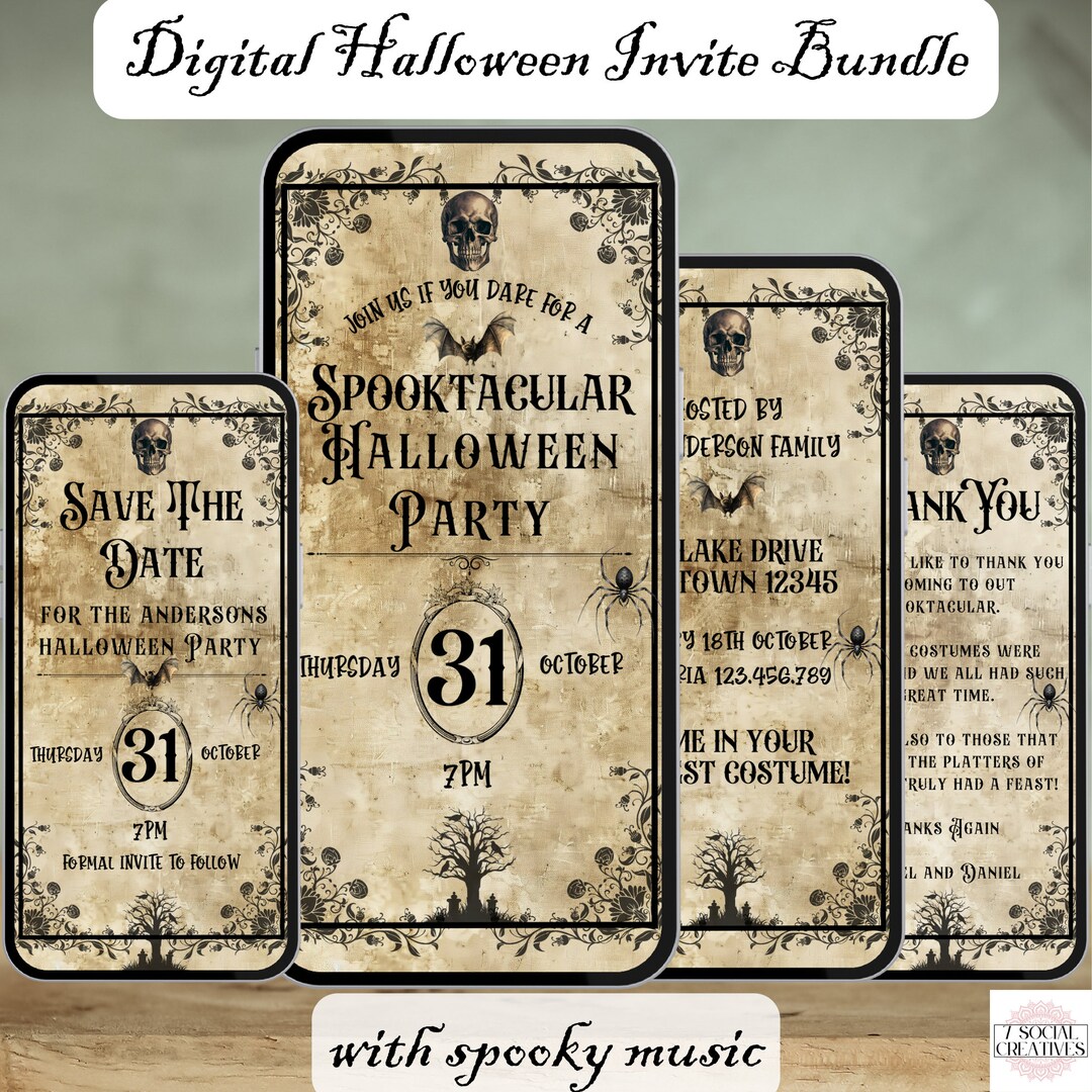 Vintage Halloween Party Bundle. Digital Save the Date, Invitation and ...