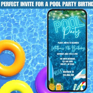 Blue Pool Party Birthday Invitation Video. Neon Beach Theme - Etsy