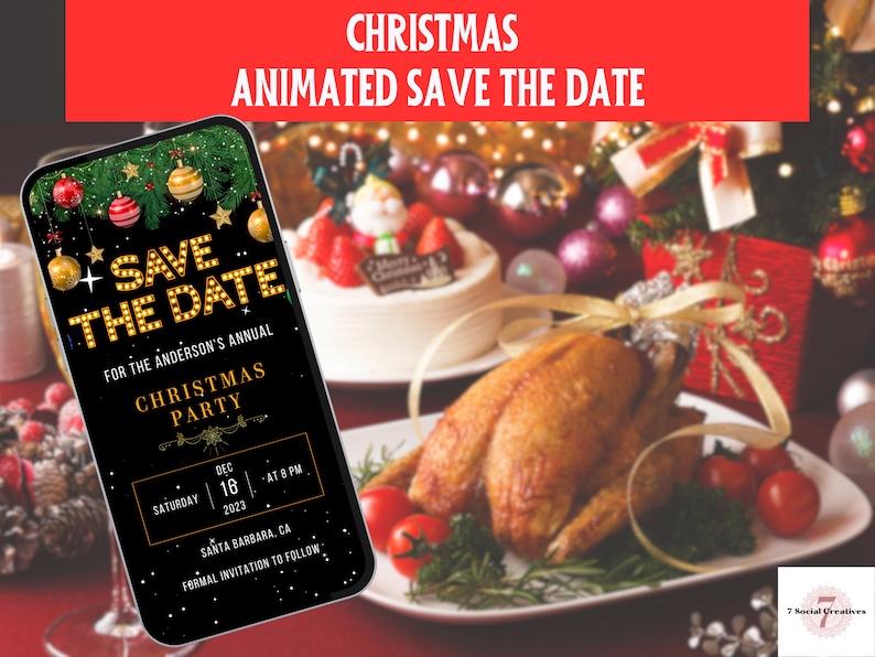 Christmas Save the Date Invitation Template. Digital Animated Xmas ...