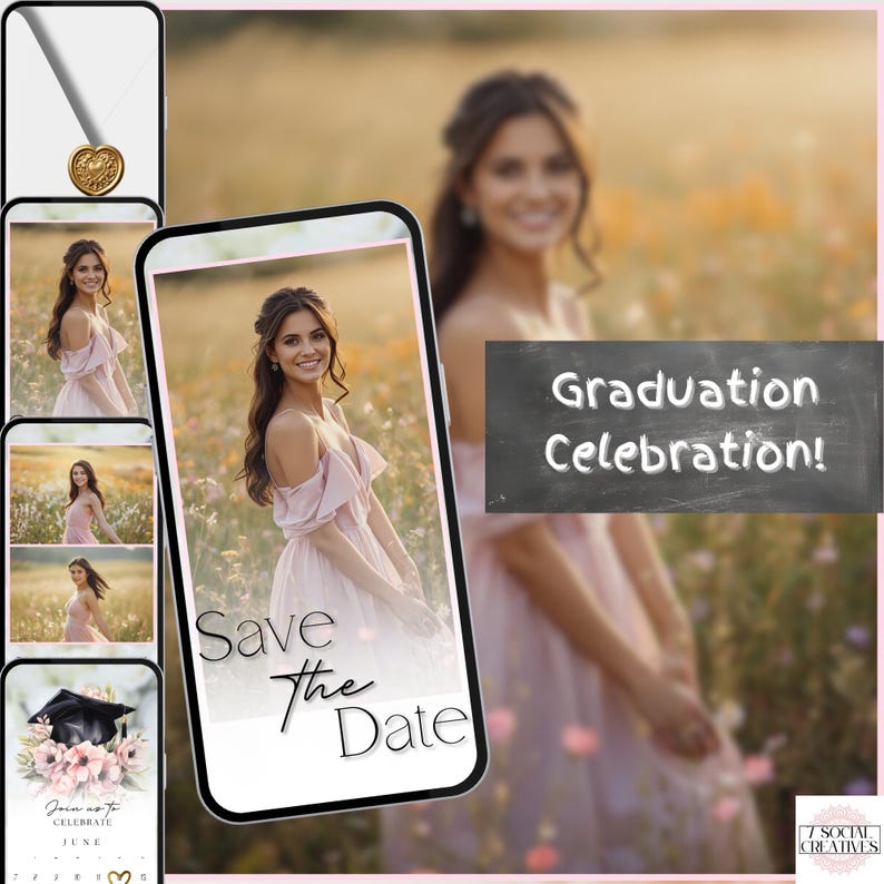 Graduation Save the Date Invitation With Photos. Digital College or ...