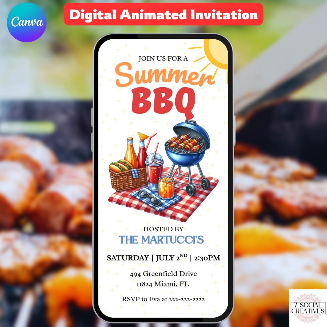 Digital Summer BBQ Invitation. Animated Backyard or Beach Barbeque ...