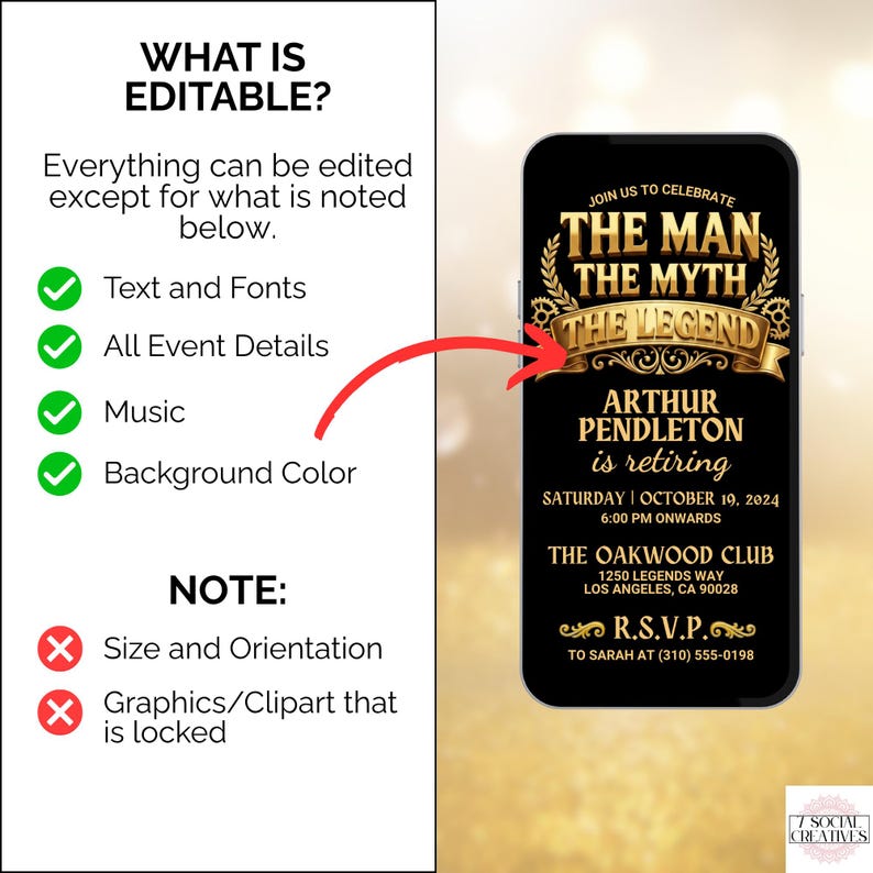 Legend Retirement Invitation. Digital Animated Black and Gold Man Myth ...