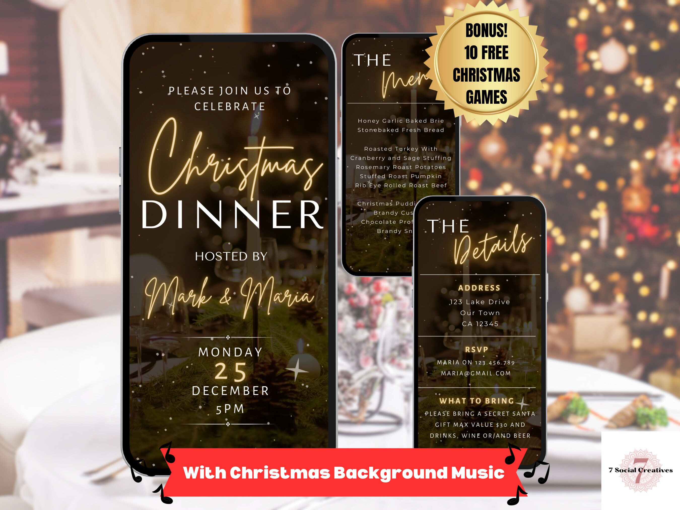 Digital Christmas Dinner Invitation With Menu. Animated Video Xmas ...