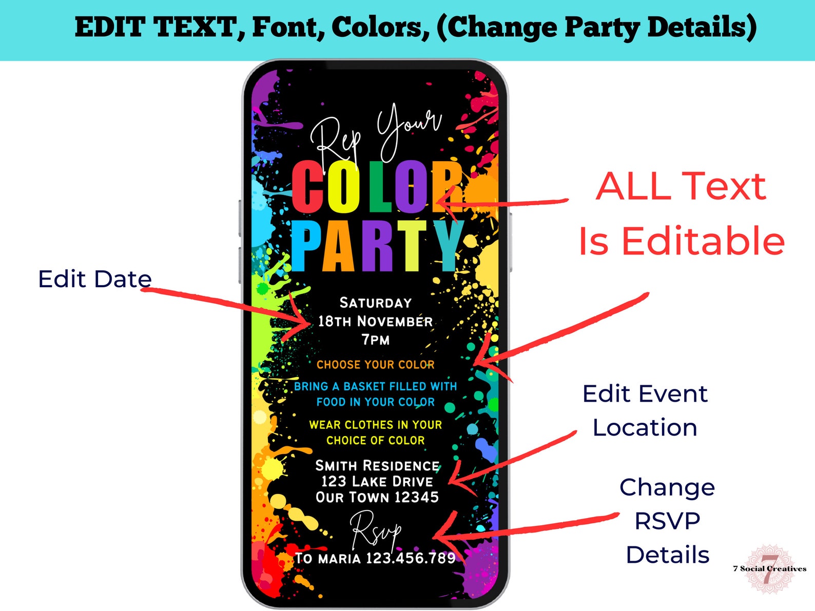 Color Party Invite. Digital Animated Tik Tok Challenge Platter or ...