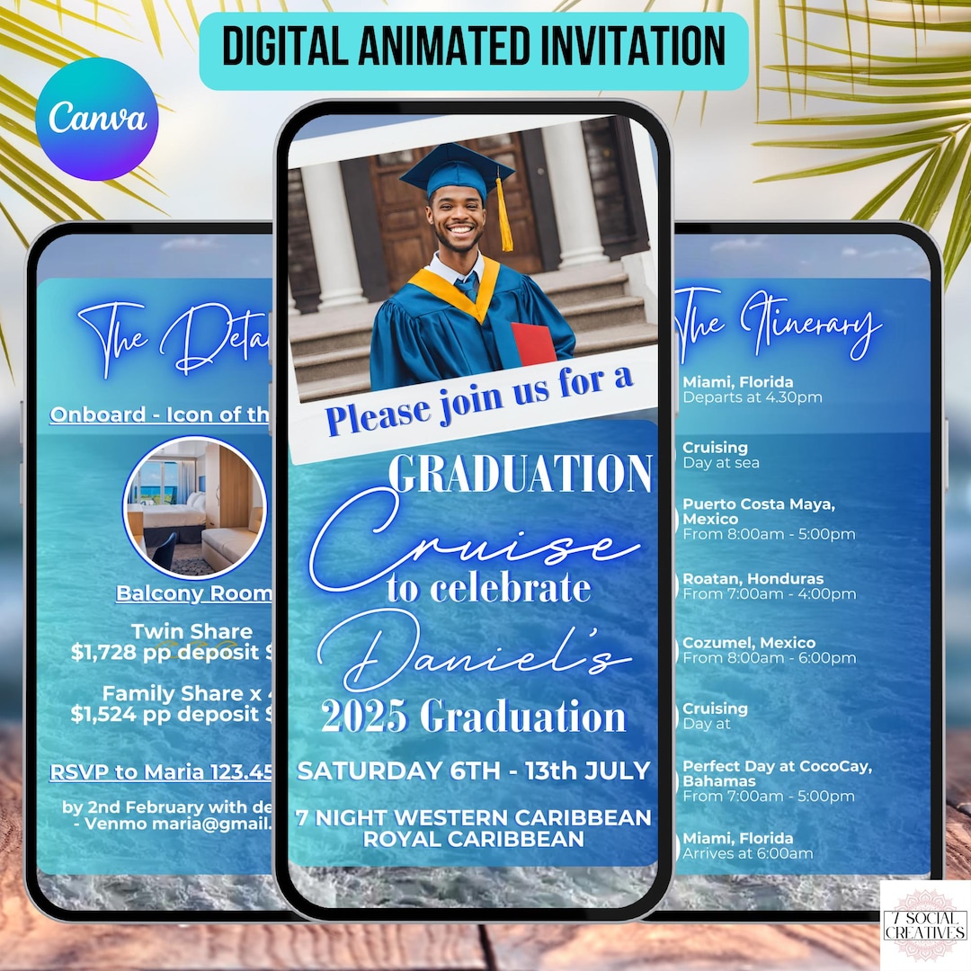 Graduation Cruise Invite Itinerary. Digital With Waves Graduate Trip ...