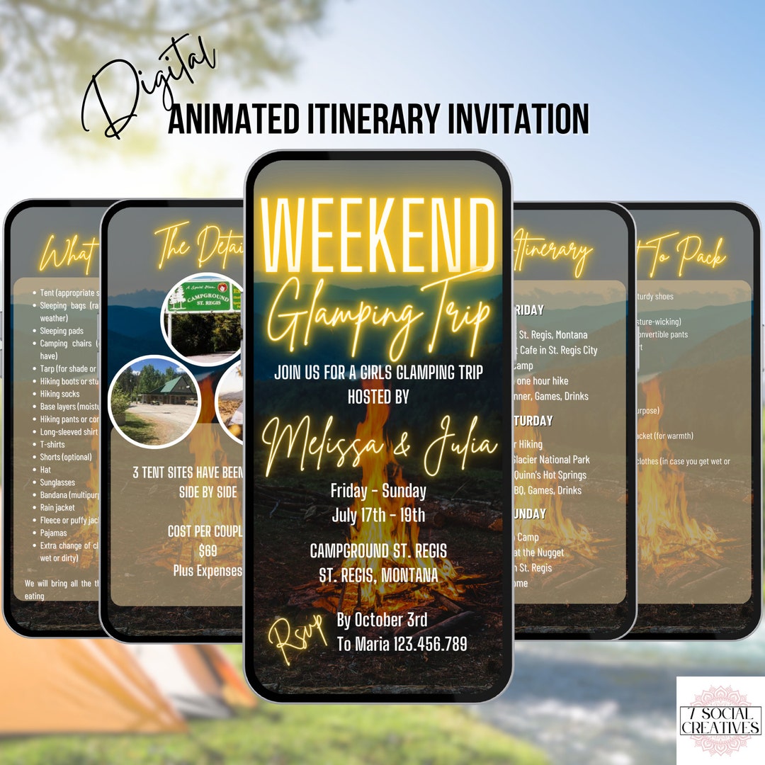Weekend Glamping Trip Itinerary Invitation. Digital Glamp Tent Planner ...