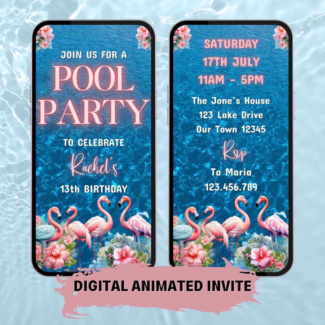 Flamingo Pool Party Invitation. Digital Girls Tropical Summer Theme ...