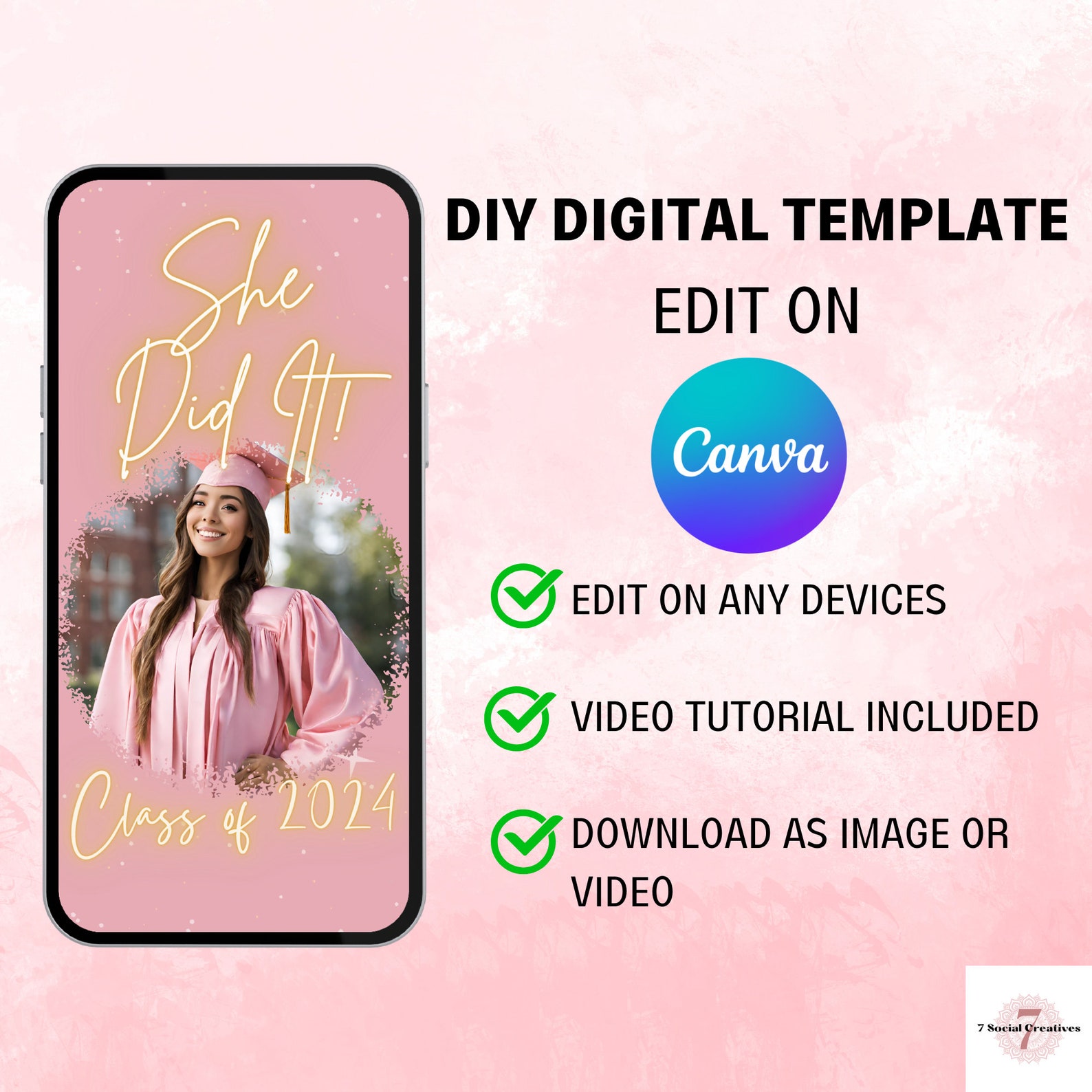 Graduation Party Invitation With Photo Pink. Digital Girls Class of ...