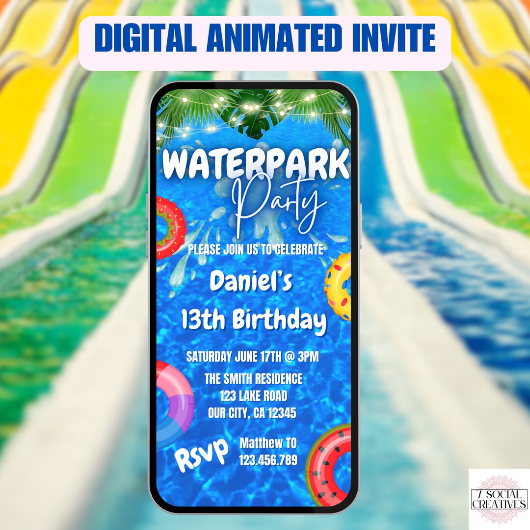 Waterpark Birthday Invitation. Digital Water Park Party Invite. Boys or ...
