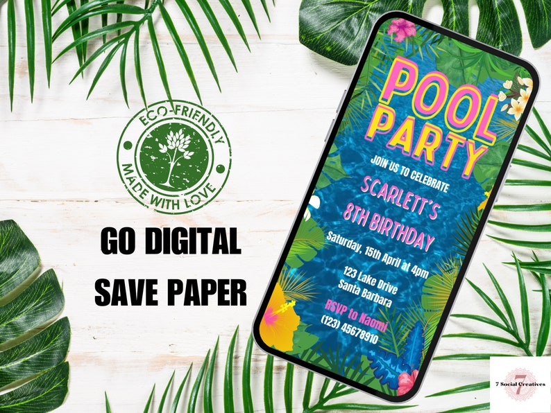 Tropical Pool Party Invitation Digital Video. Summer Island or - Etsy