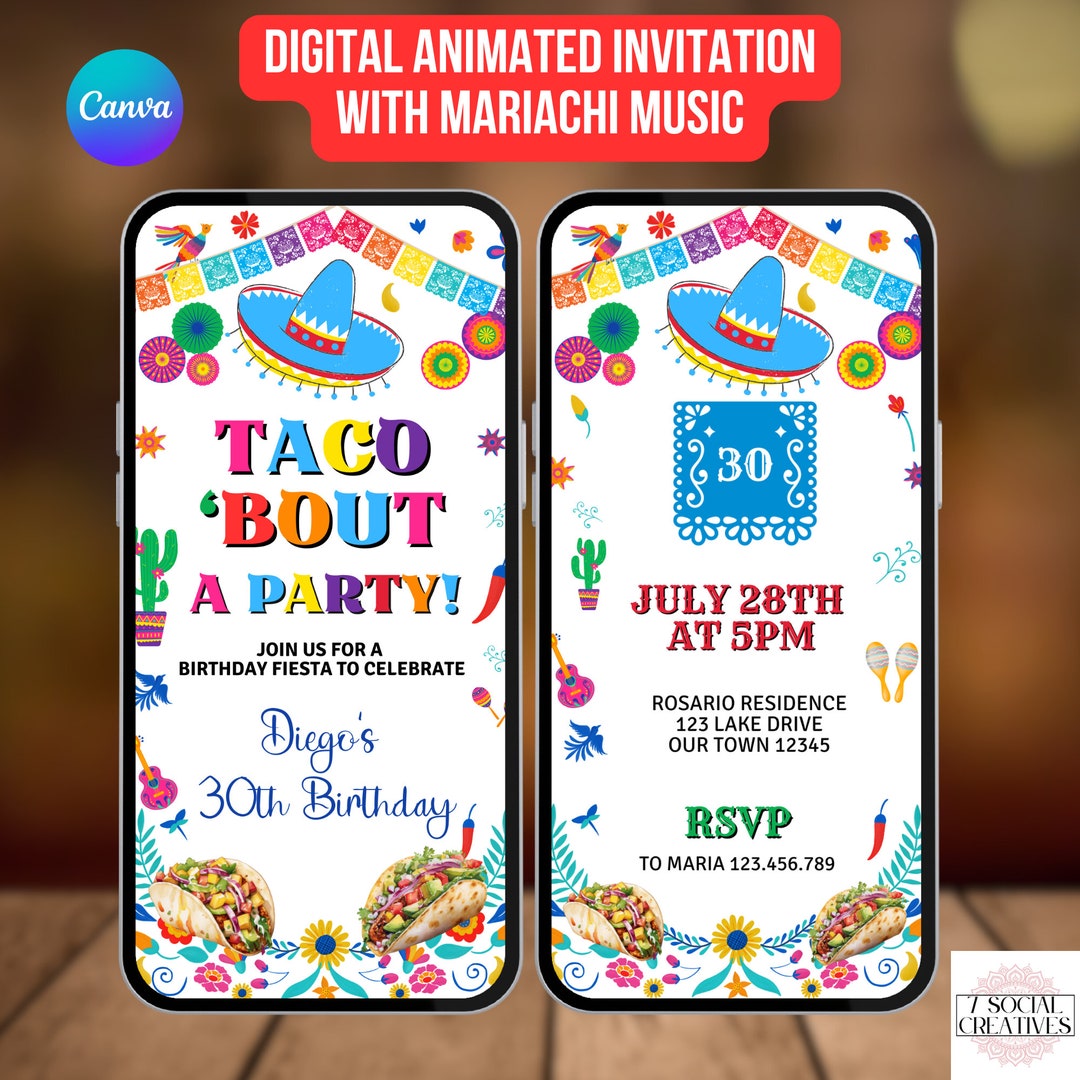 Taco Bout a Party Invitation With Mariachi Music. Digital Animated ...