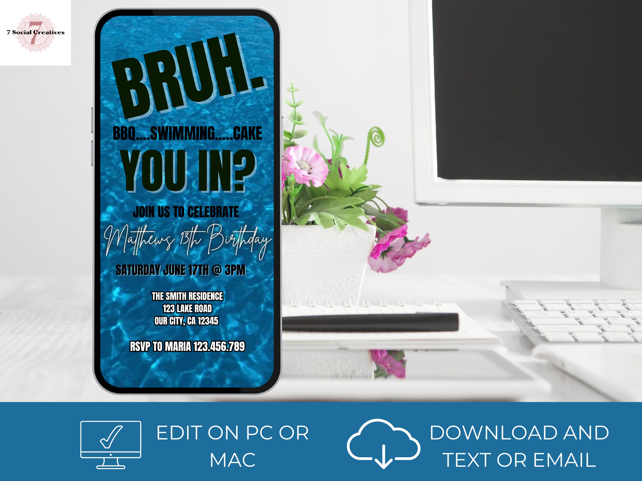 Bruh Pool Party Invite for Teenage Boys Birthday. Editable - Etsy
