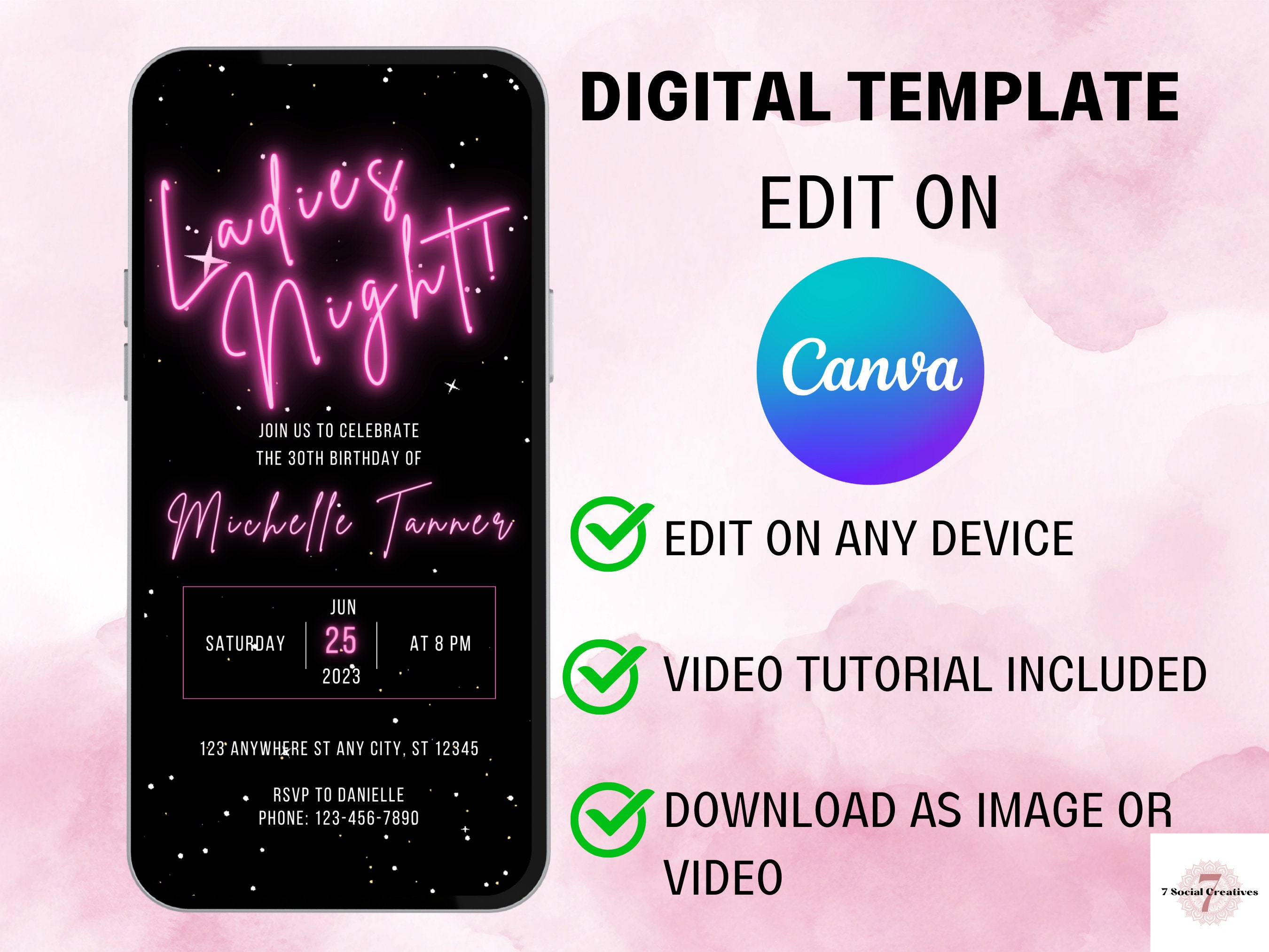 Ladies Night Invitation. Animated Digital Phone Invite to Celebrate A ...