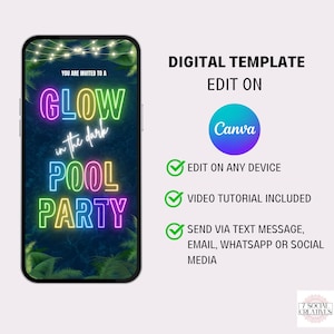 Glow Pool Party Invitation Video. Neon Glow in the Dark Electronic ...