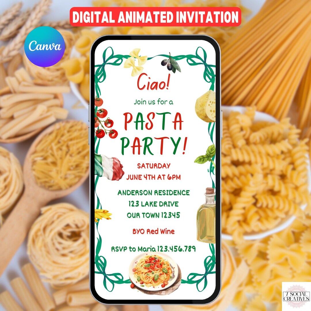 Pasta Party Invitation. Digital Animated Italian Birthday or Any ...