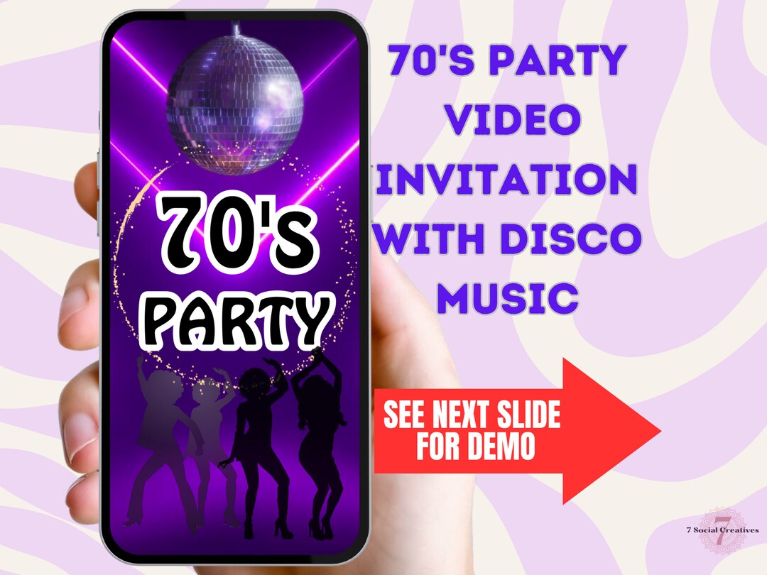 70s Party Invite. Digital Video Groovy Disco Ball Birthday Invitation ...