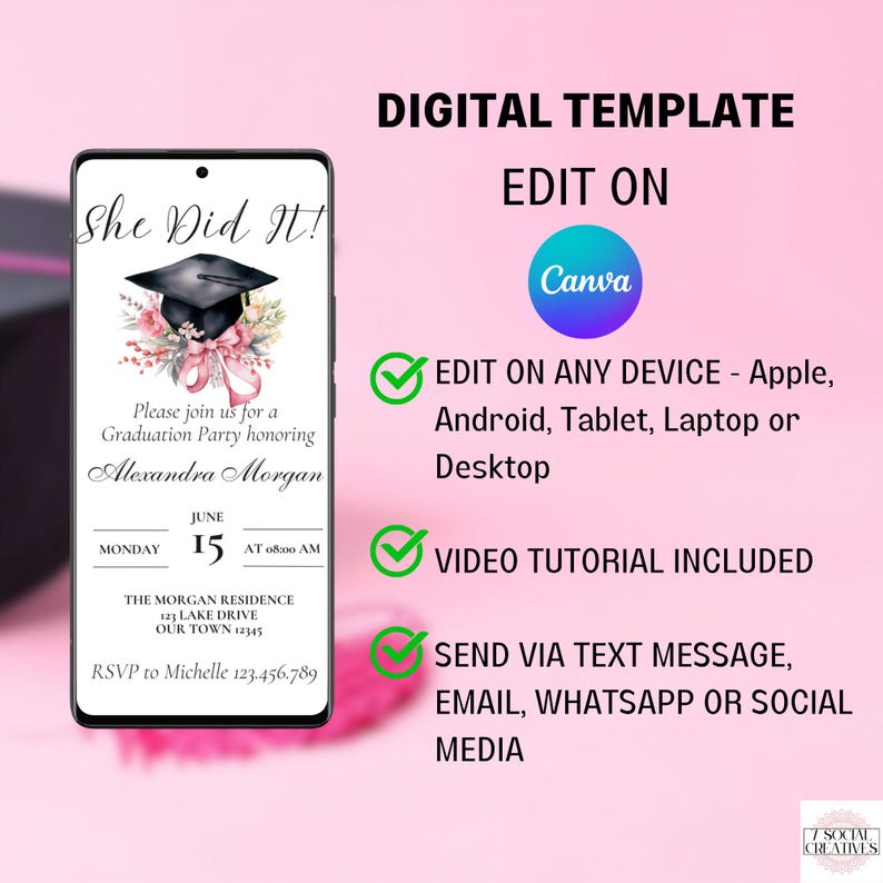 She Did It Graduation Invitation. Digital College or High School Grad ...