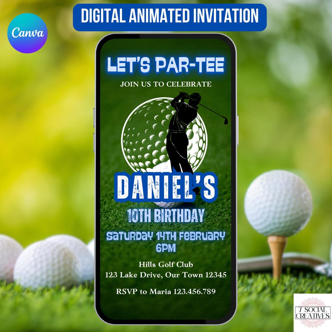 Golf Birthday Invitation Boy. Digital Animated Mens Golfing Birthday ...