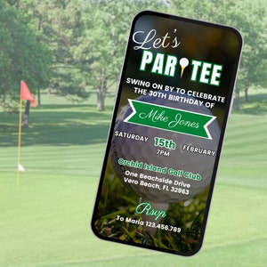 Golf Birthday Invite. Digital Animated Par-tee Invitation. Mens Golfing ...