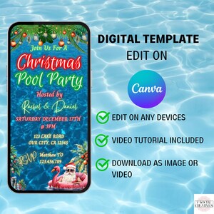 Christmas Pool Party Invitation. Digital Animated Xmas Summer Invite ...