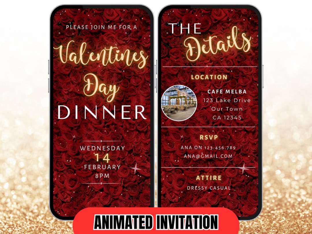 Valentines Day Dinner Invitation. Animated Digital Valentine Party ...