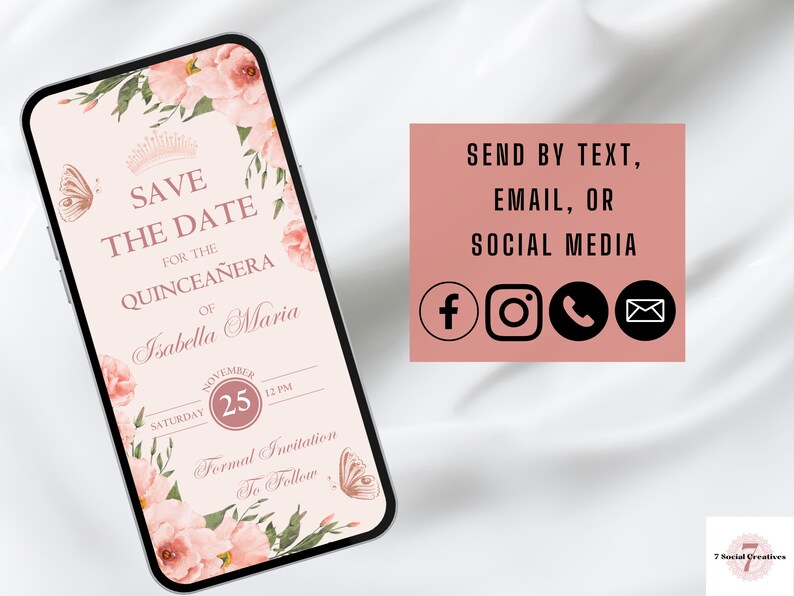 Quinceañera Save the Date Invitation Pink Floral. Animated Digital ...