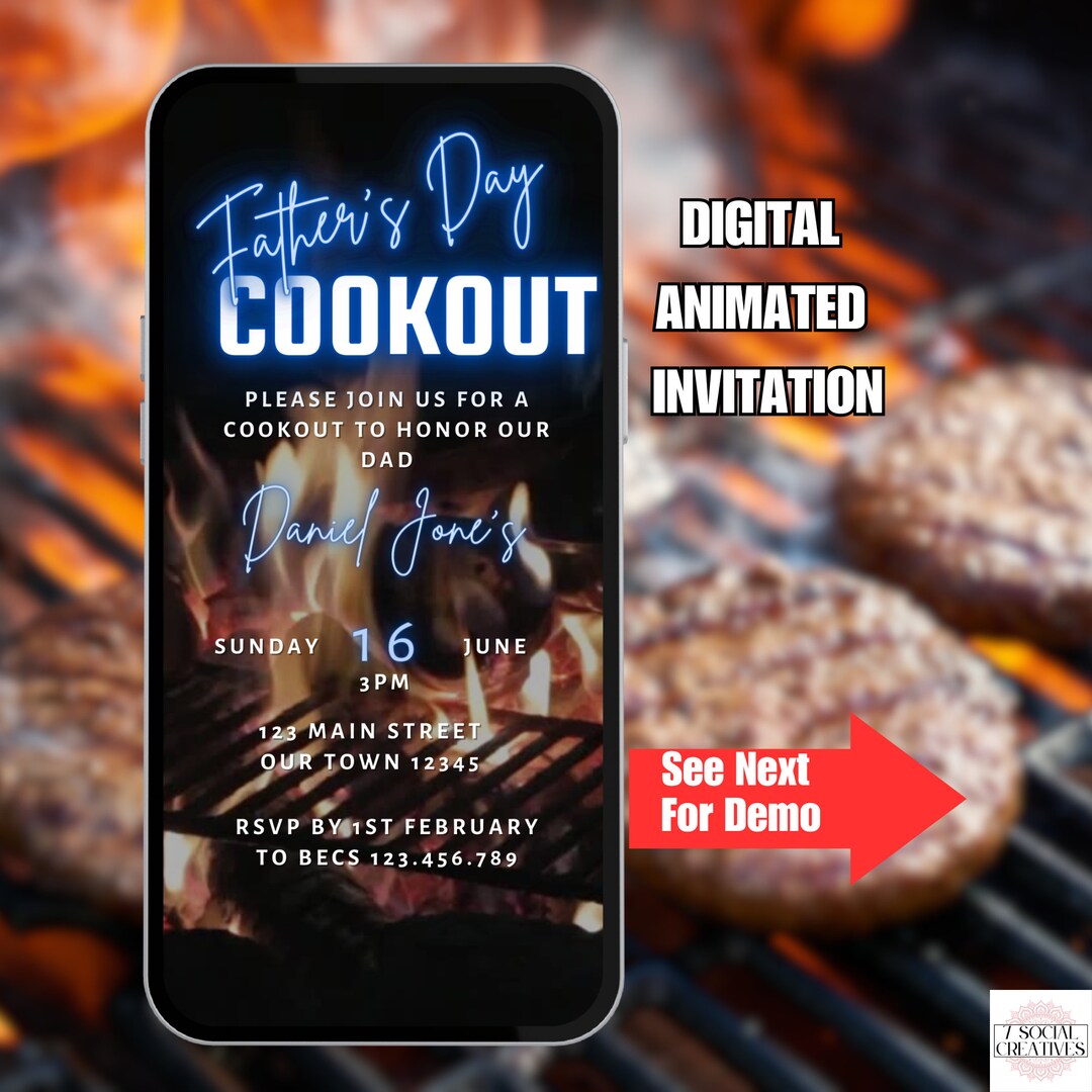 Father's Day Cookout Invitation. Digital Backyard Dads Summer BBQ Chill ...