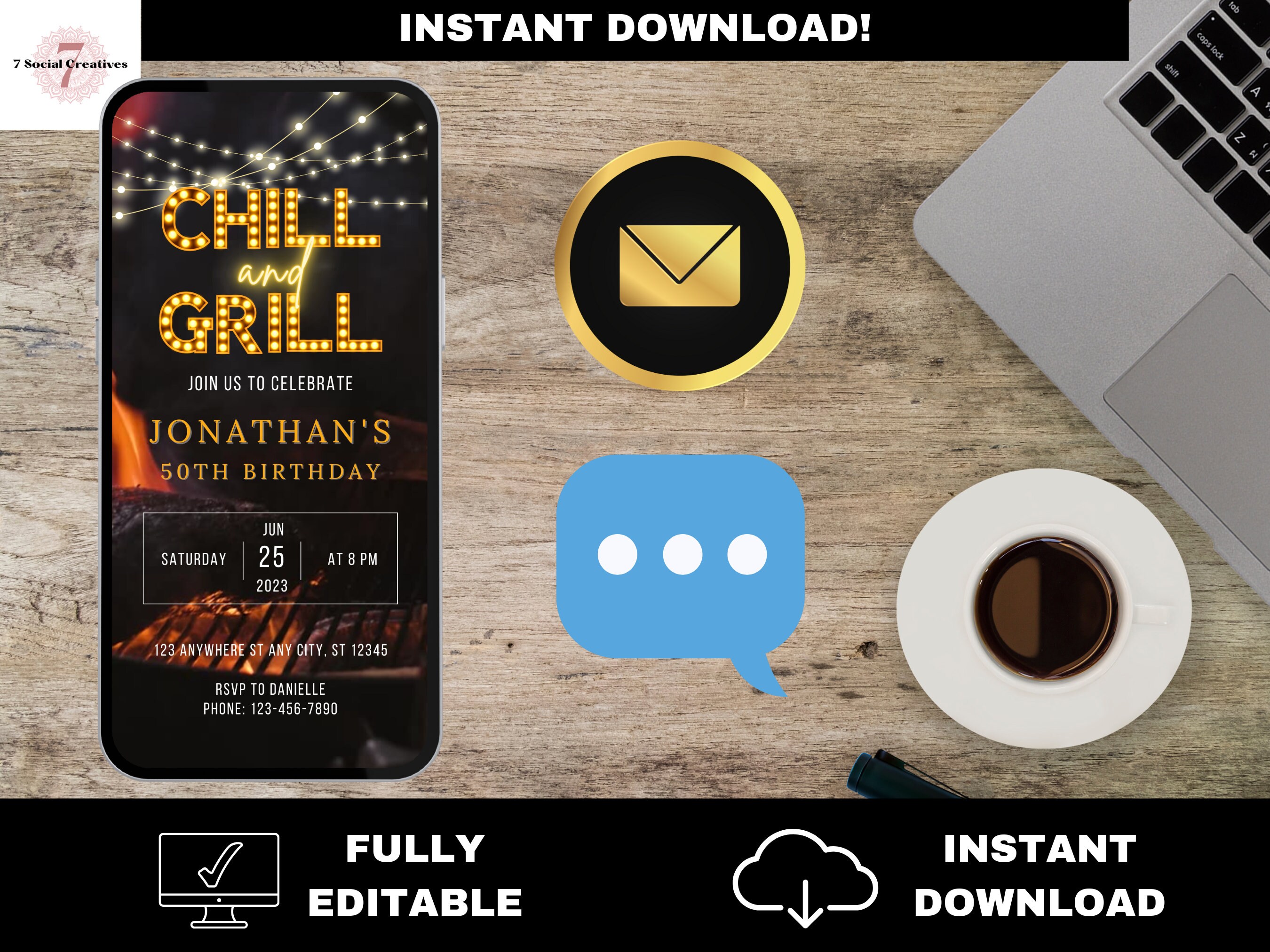 Chill and Grill BBQ Invitation. Digital Animated Men or Womens Backyard ...