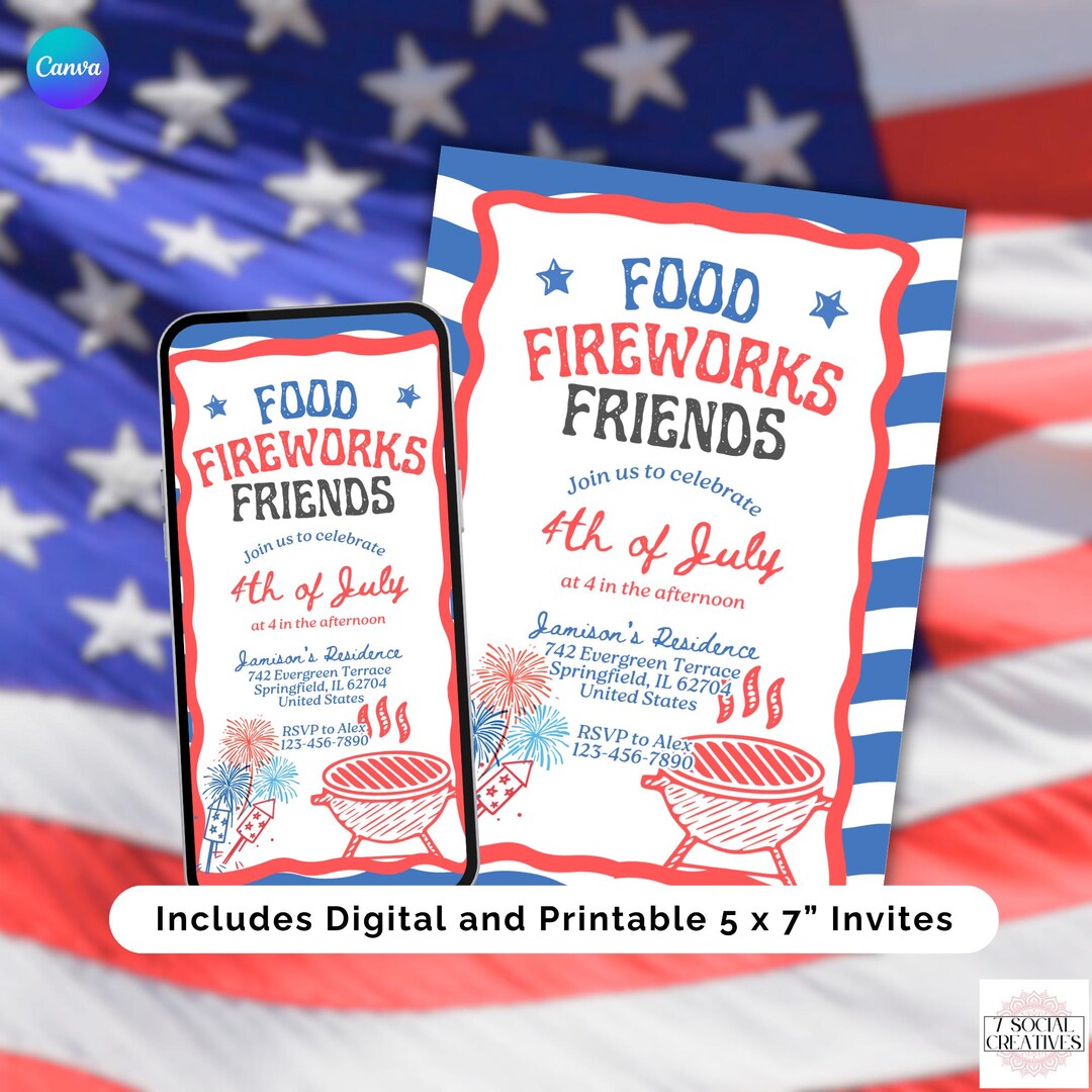 4th of July BBQ Party Invitation. Digital Independence Day Food ...