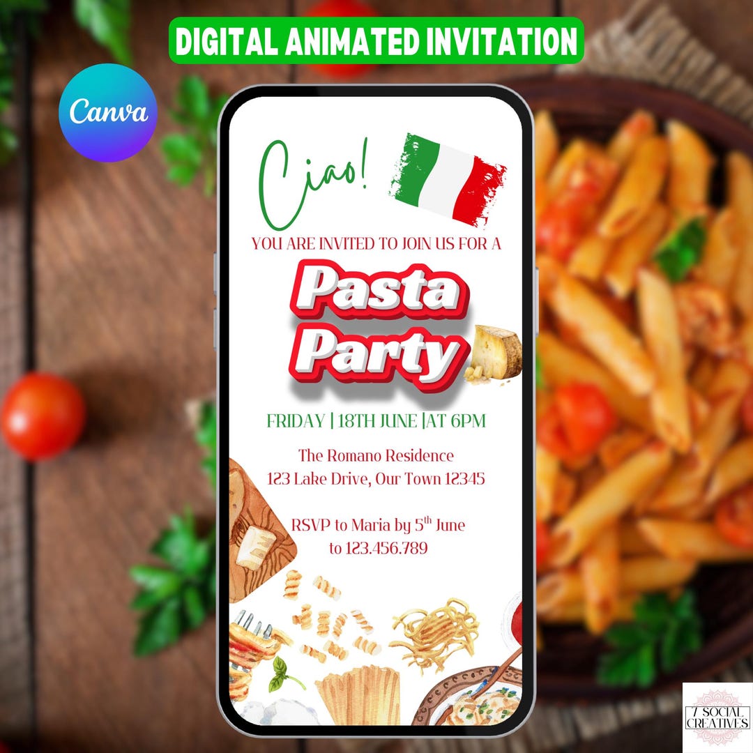 Pasta Party Invitation. Digital Animated Italian Birthday or Any ...