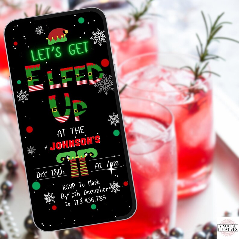 Adult Let's Get Elfed up Christmas Party Invitation With Festive Music ...