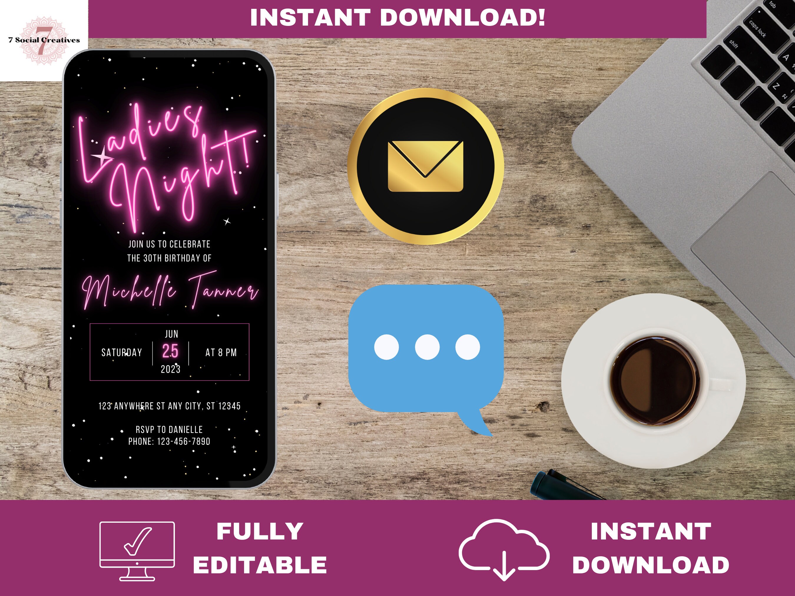 Ladies Night Invitation. Animated Digital Phone Invite to Celebrate A ...