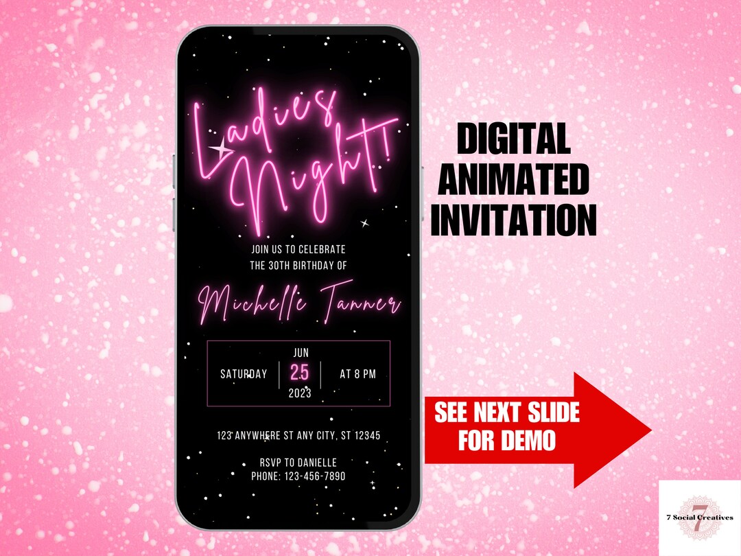 Ladies Night Invitation. Animated Digital Phone Invite to Celebrate A ...