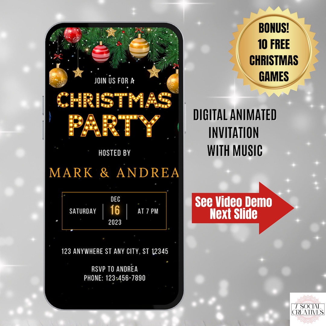 Digital Christmas Party Invitation. Animated Xmas Dinner or Work Party ...