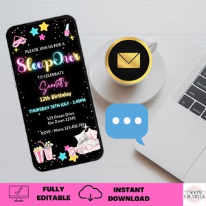Neon Sleepover Party Invitation. Digital Girls Birthday Slumber Party ...