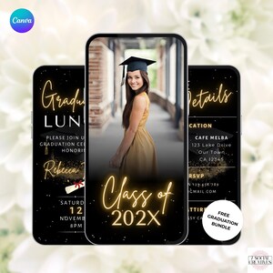 Graduation Lunch Invitation With Photo. Digital Black and Gold Class of ...