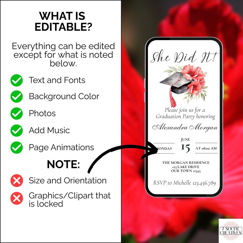She Did It Graduation Invitation. Digital College or High School Grad ...