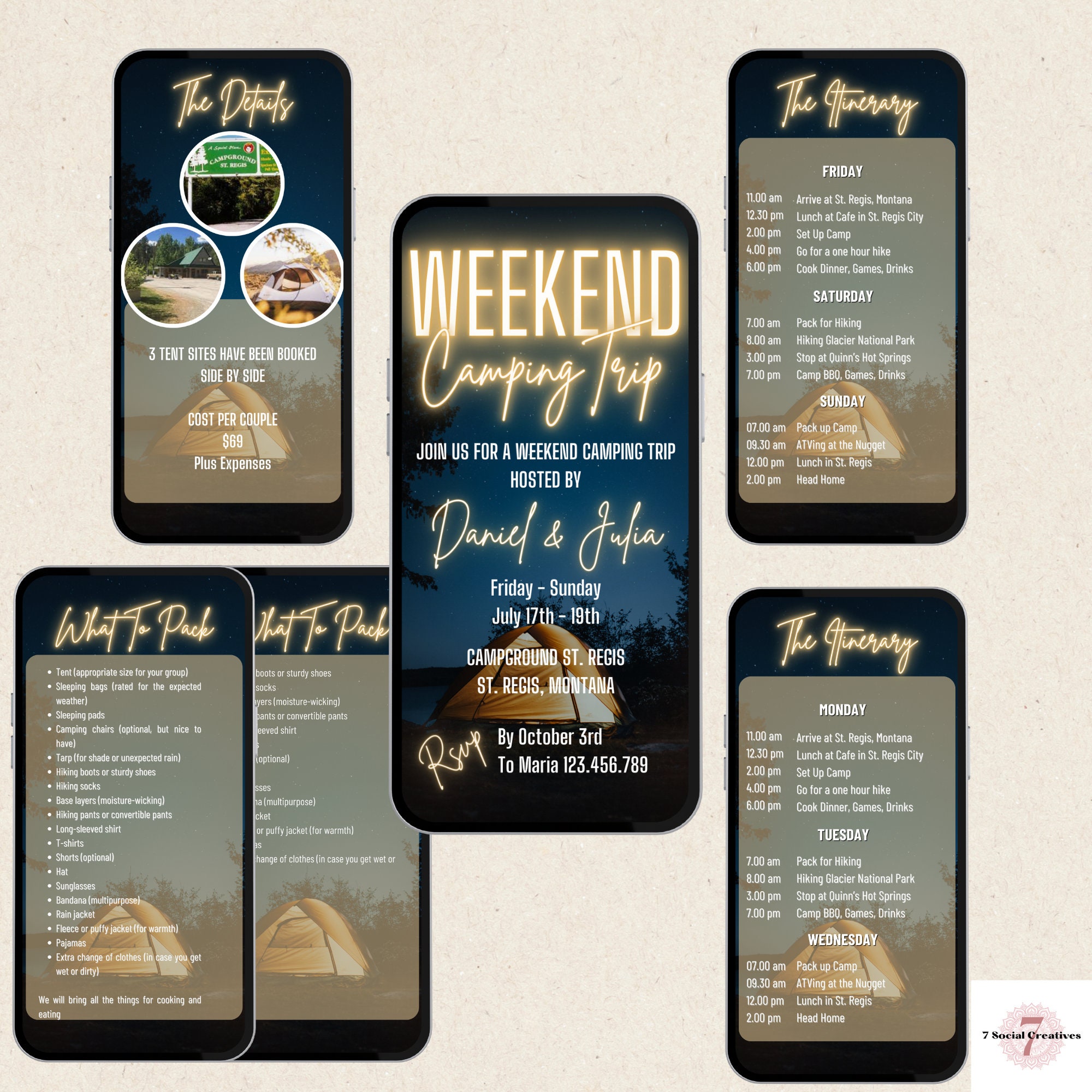 Camping Trip Itinerary Invitation. Digital Tenting Holiday Invite for ...