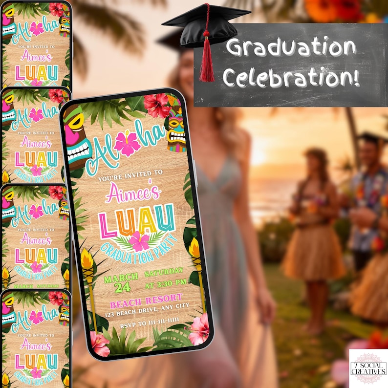 Graduation Aloha Luau Invitation. Digital Class of 2026 Party Invite ...