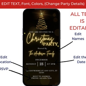 Digital Christmas Party Invitation Template. Editable Xmas Dinner, Work ...