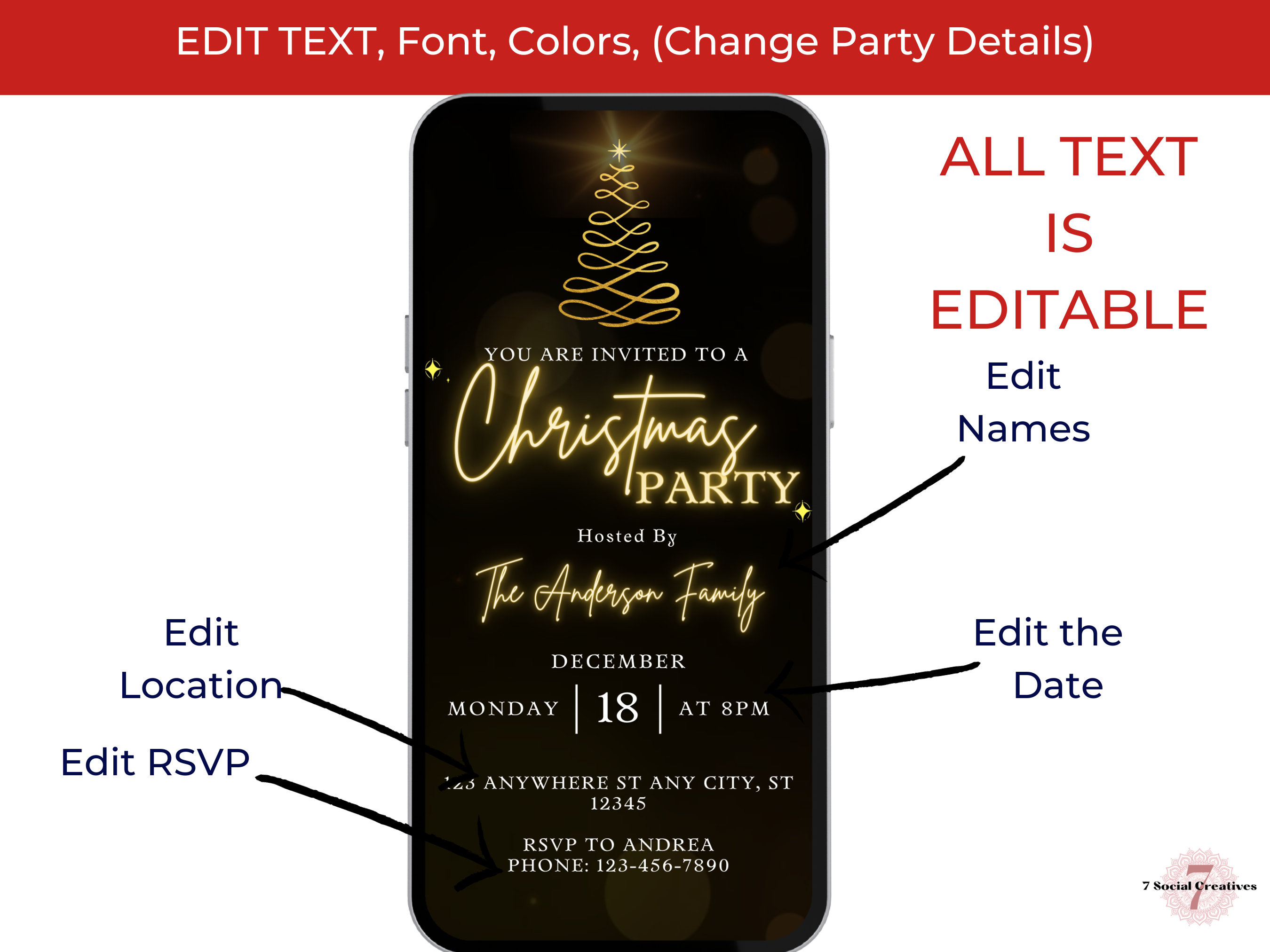 Digital Christmas Party Invitation Template. Editable Xmas Dinner, Work ...