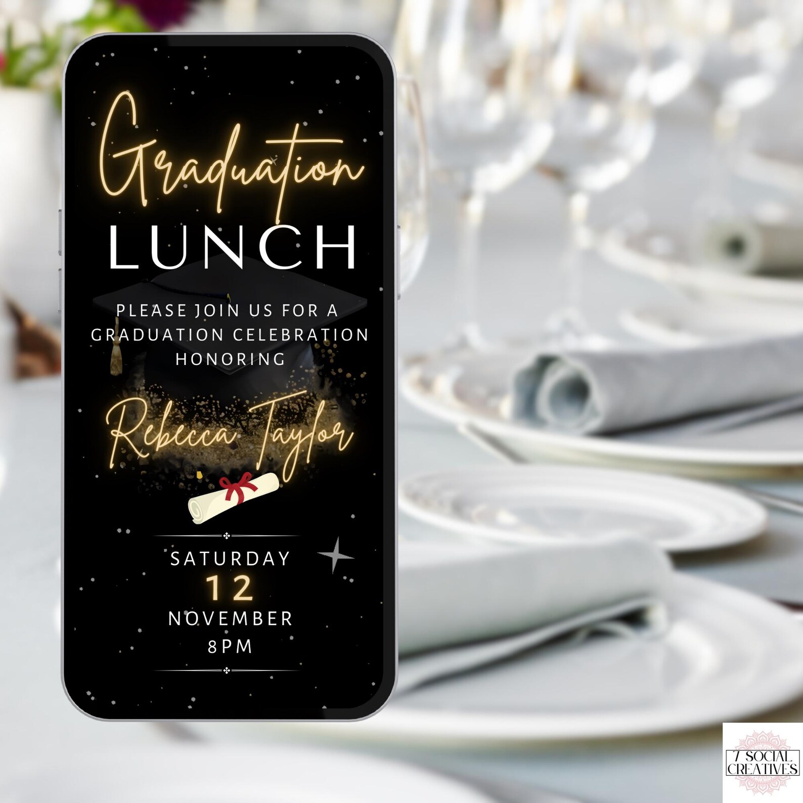 Graduation Lunch Invitation With Photo. Digital Black and Gold Class of ...