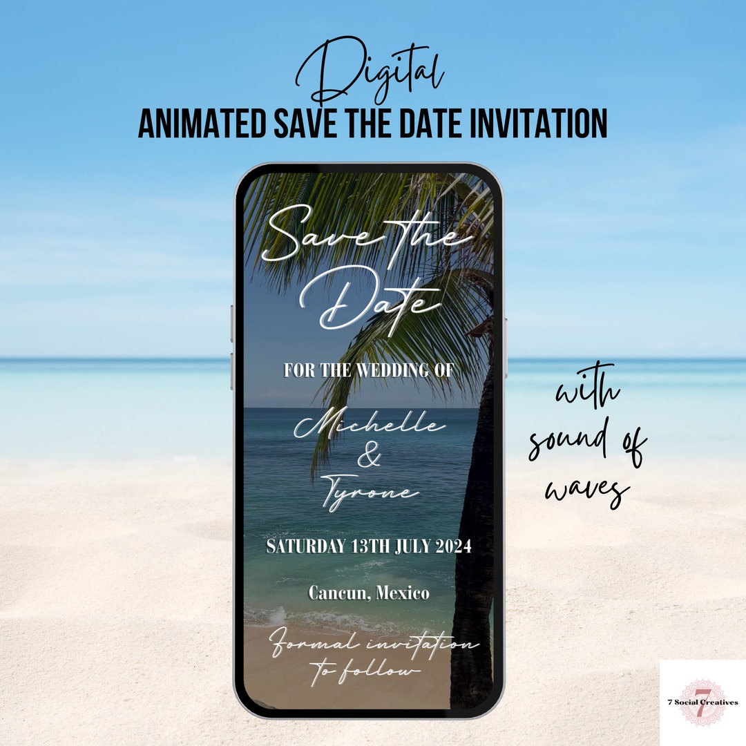Digital Beach Save the Date Invitation. Animated Tropical Destination ...