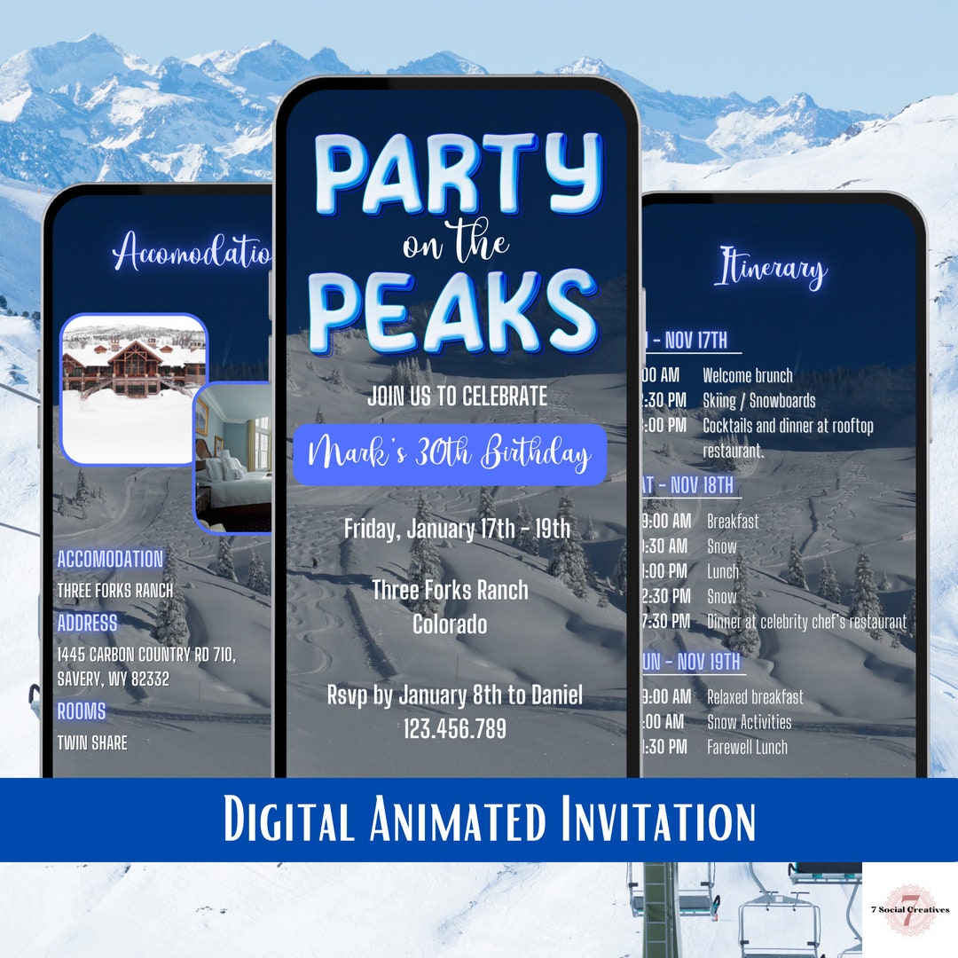 Skiing Invitation Itinerary. Animated Digital Ski Trip Invite. Aspen ...