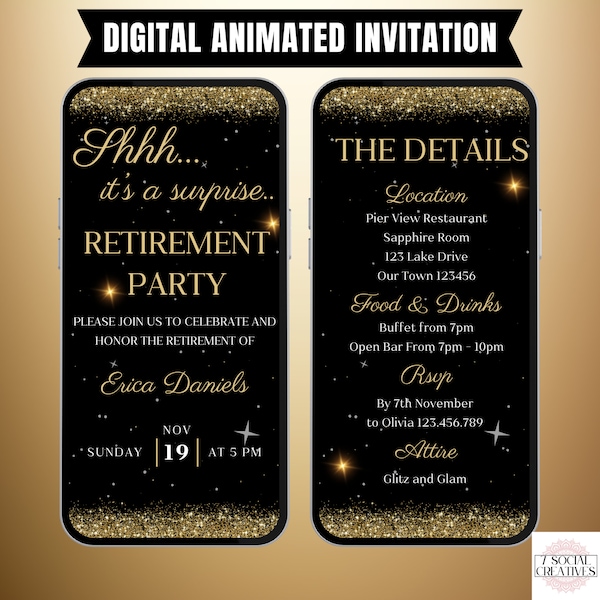 Retirement Invite Digital Black and Gold - Etsy