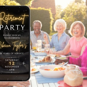 Surprise Retirement Party Invitation. Digital Animated Black and Gold ...