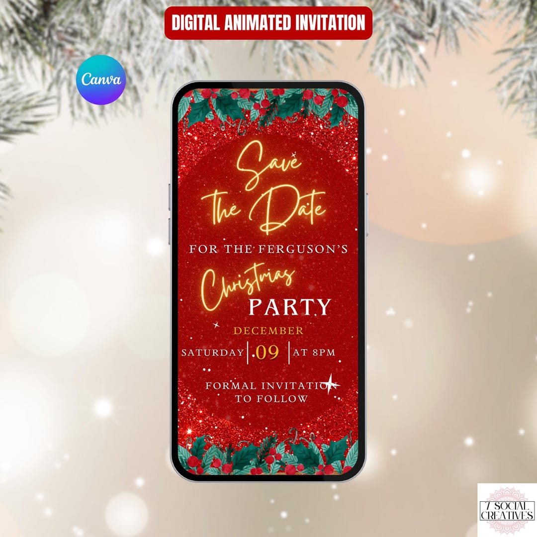 Christmas Save the Date Invitation. Digital Red Xmas Party Invite ...