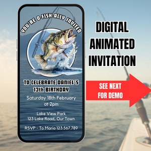 Digital Fishing Party Invitation. Animated Fish Theme Birthday Invite ...