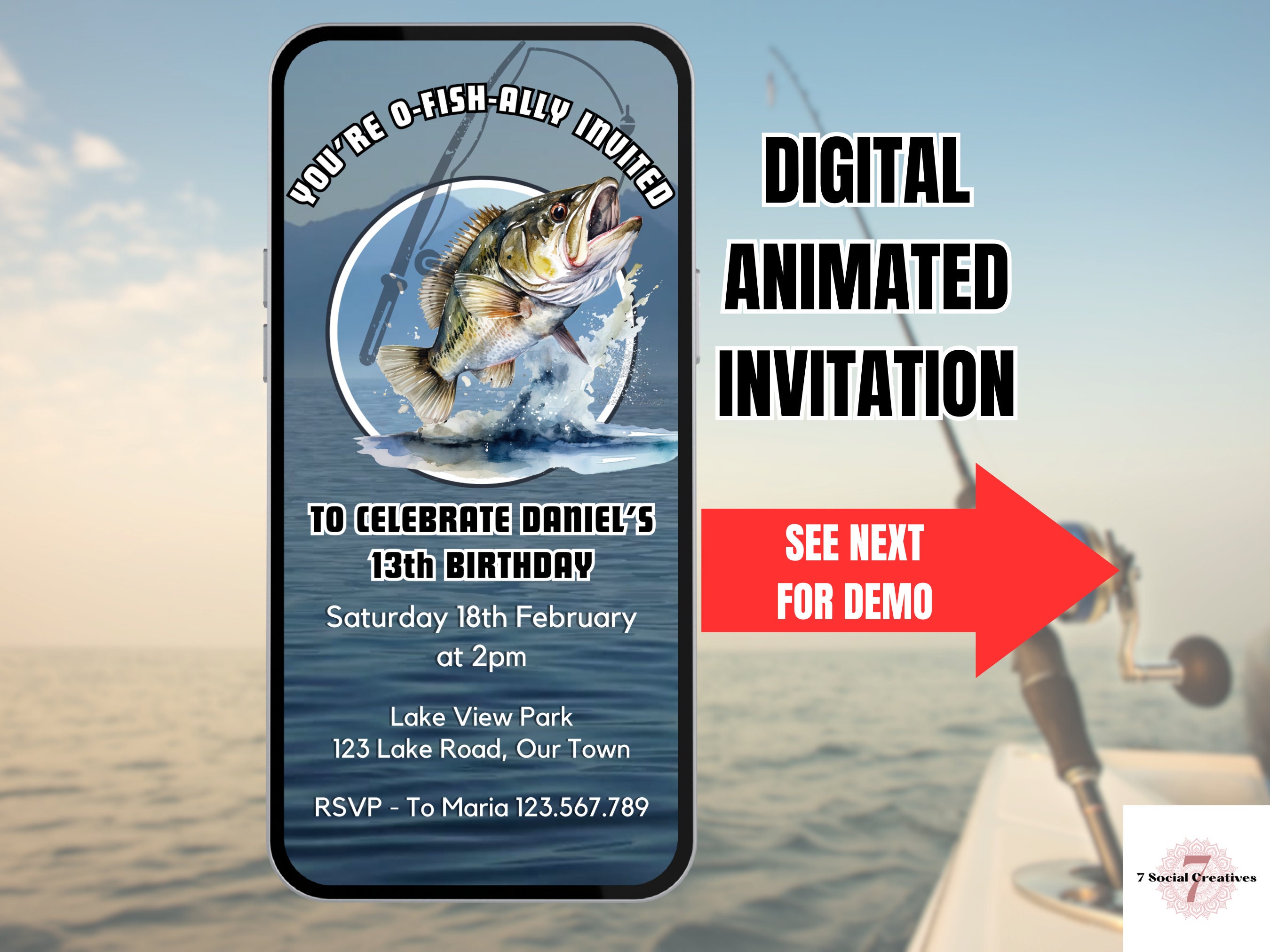 Digital Fishing Party Invitation. Animated Fish Theme Birthday Invite ...